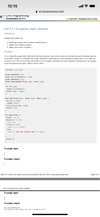 Solved Lab 7.2.1 Exceptions: input validation Objectives | Chegg.com