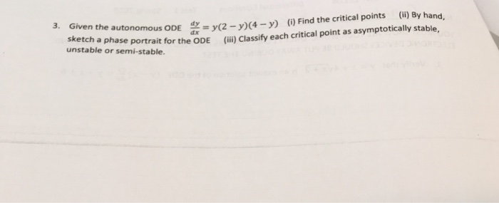 Solved 3. Given the autonomous ODE (i) Find the critical | Chegg.com