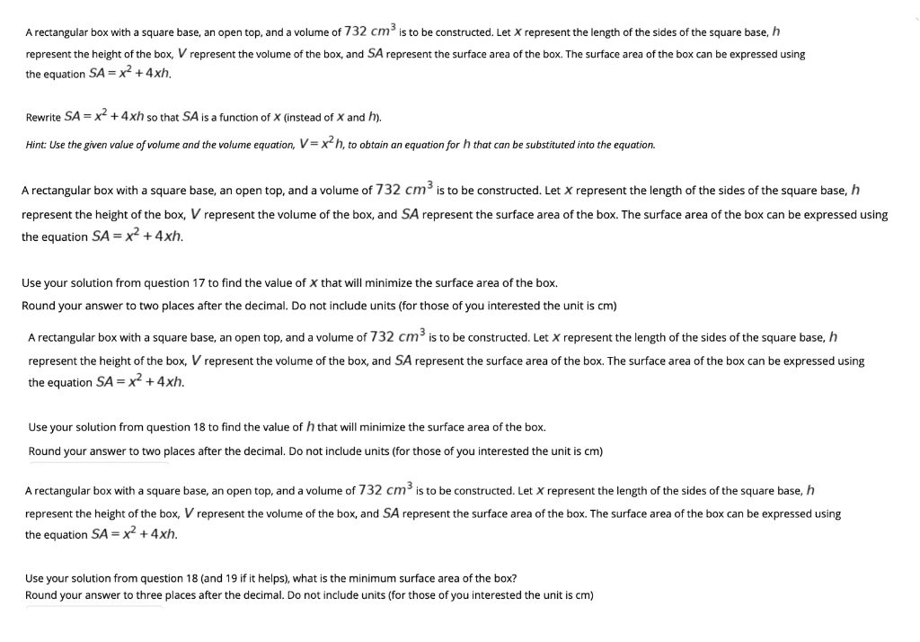 Solved A rectangular box with a square base, an open top, | Chegg.com