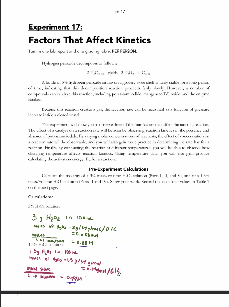 Solved Lab 17 Experiment 17: Factors That Affect Kinetics | Chegg.com
