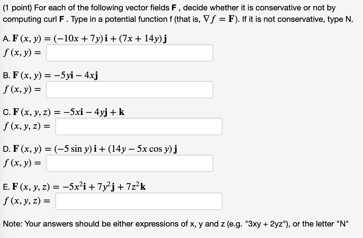 Solved (1 point) For each of the following vector fields F, | Chegg.com
