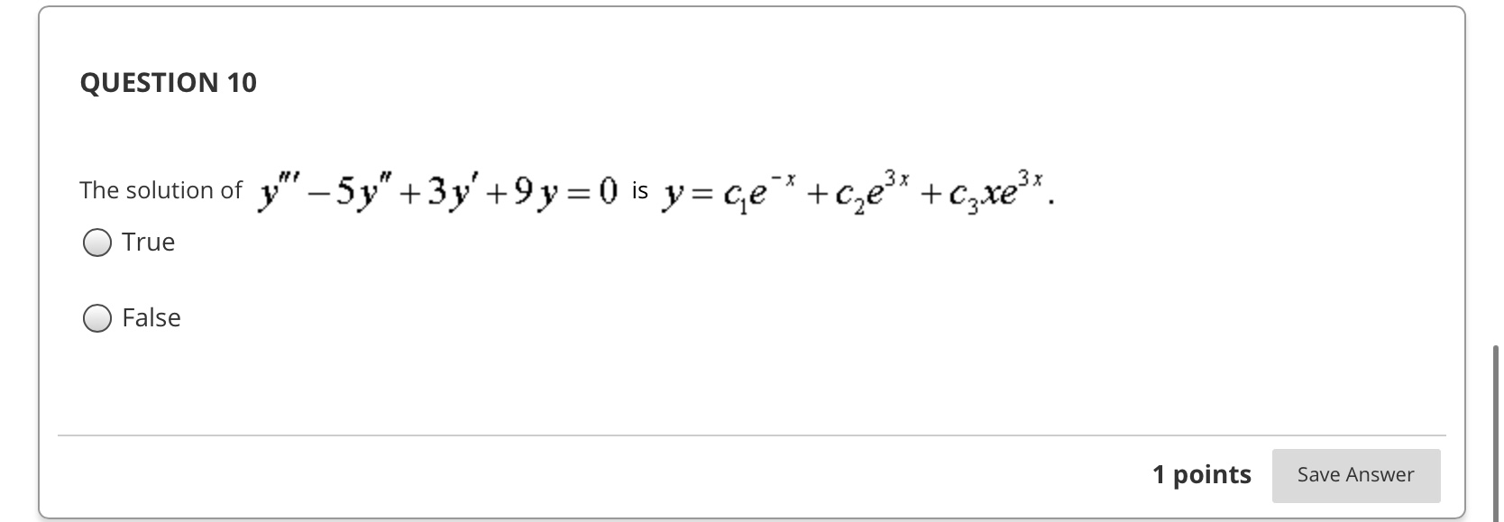 Solved QUESTION 1 The solution of 2 y" – 6y'+4y = 6e2t is y | Chegg.com