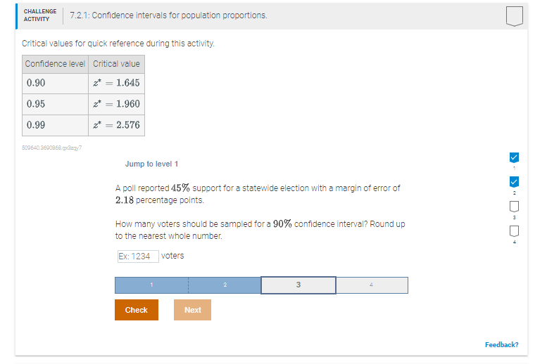 Solved CHALLENGE ACTIVITY 7.2.1: Confidence intervals for | Chegg.com