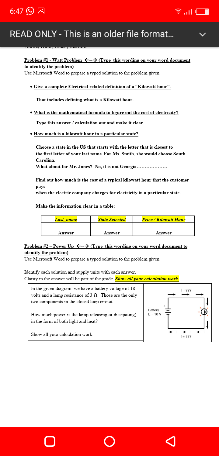 READ ONLY - This is an older file format... Problem | Chegg.com