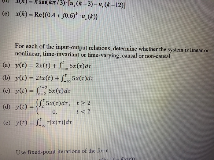 Solved For each of the input-output relations, determine | Chegg.com
