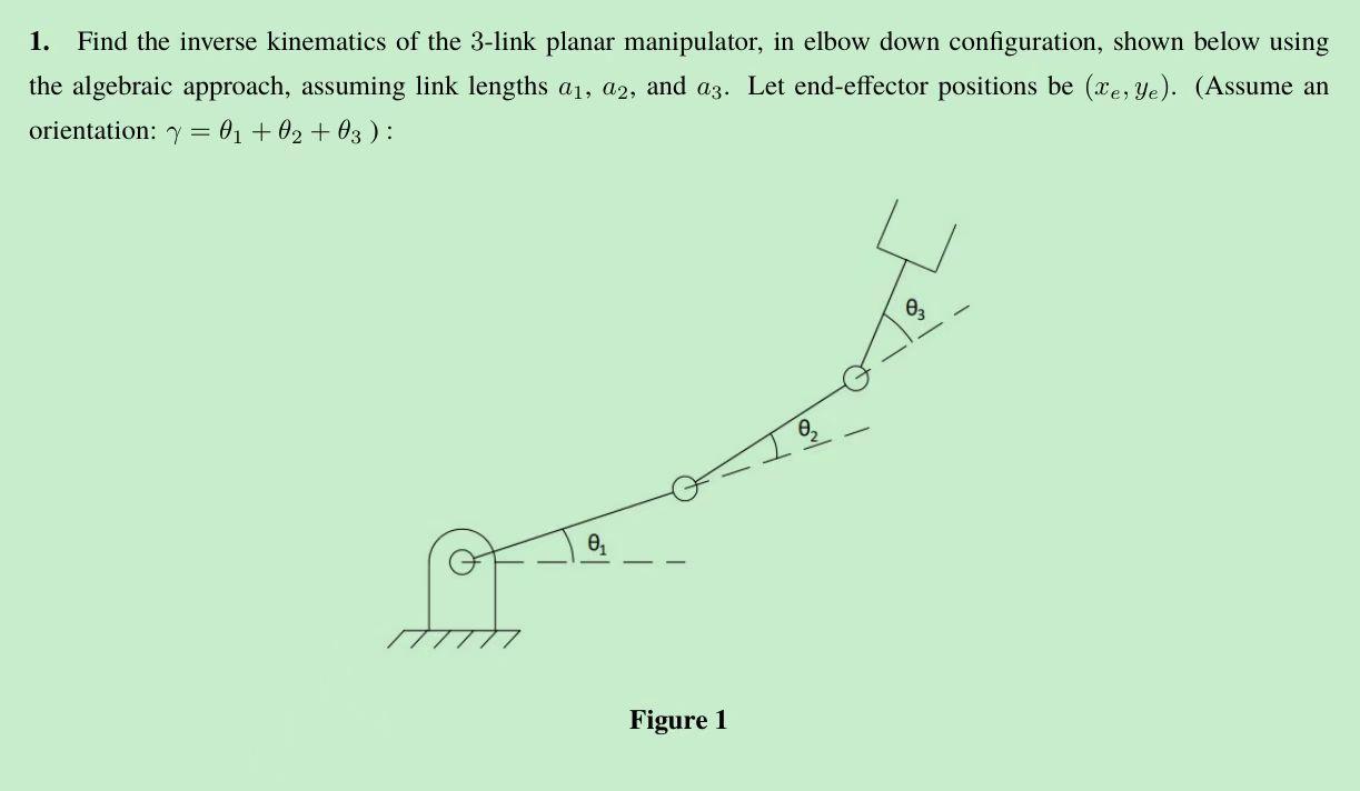 1. Find the inverse kinematics of the 3-link planar | Chegg.com