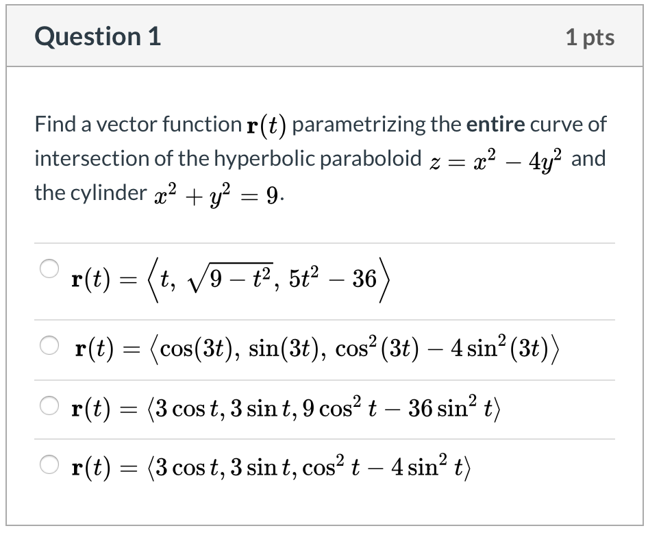 Solved Question 1 1 pts Find a vector function r(t) | Chegg.com