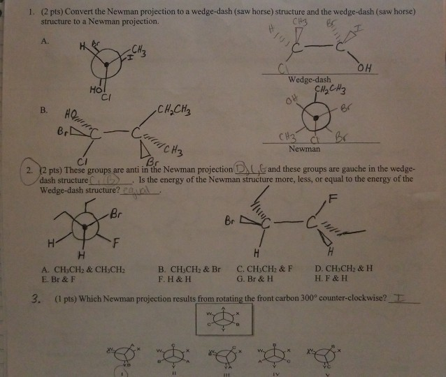 Solved (2 pts) Convert the Newman projection to a wedge-dash | Chegg.com