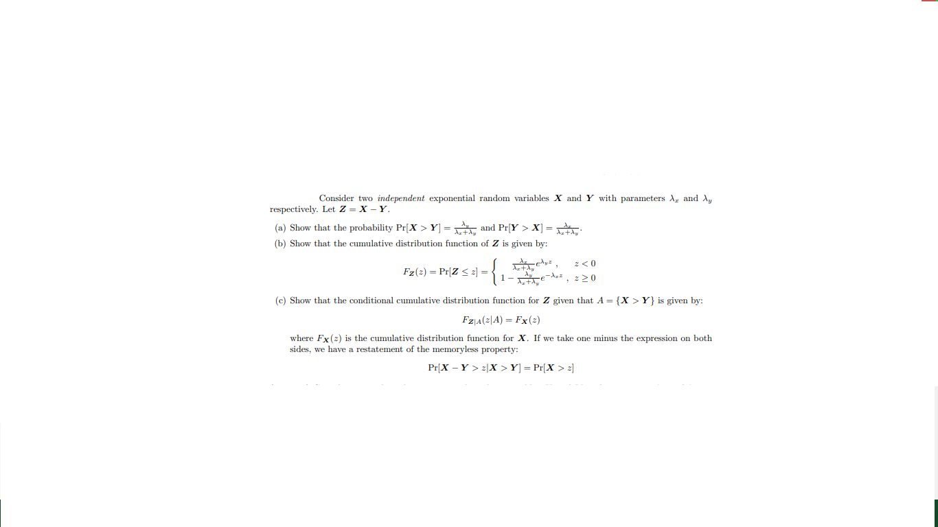 Solved Consider two independent exponential random variables | Chegg.com