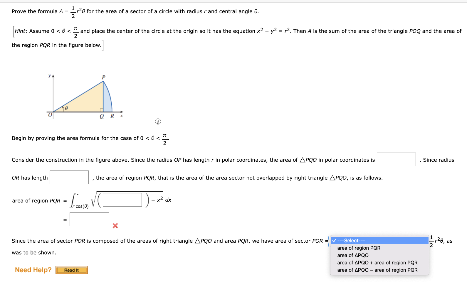 Solved Prove the formula A=21r2θ for the area of a sector of | Chegg.com