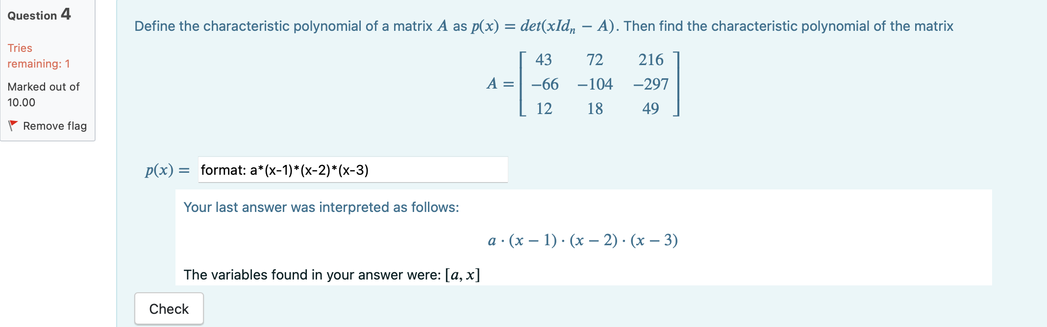 Solved Please help!! I have one more attempt, and please put | Chegg.com