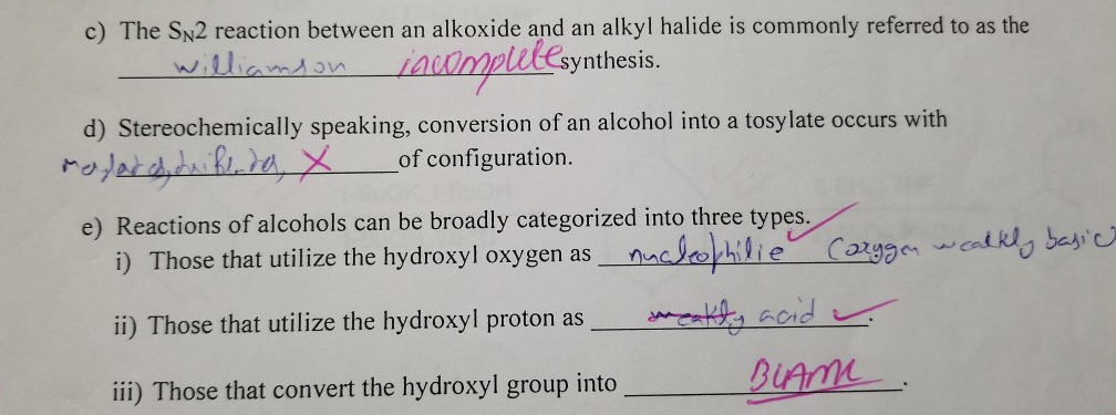 Solved c) The SN2 reaction between an alkoxide and an alkyl | Chegg.com