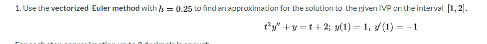 Solved 1. Use the vectorized Euler method with h = 0.25 to | Chegg.com