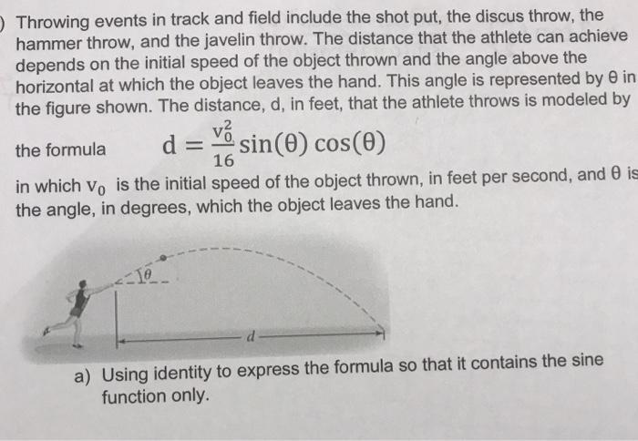 Solved Throwing events in track and field include the shot | Chegg.com