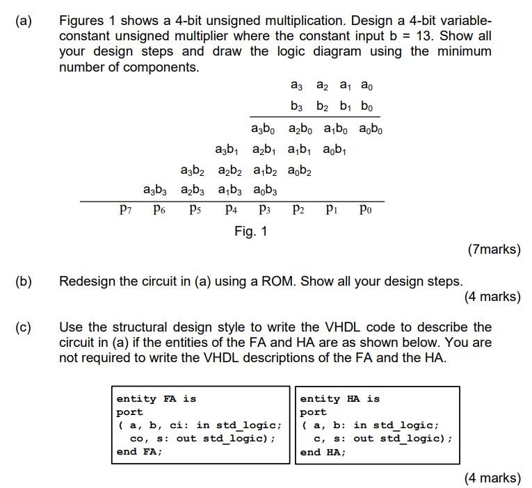 Solved (a) Figures 1 shows a 4-bit unsigned multiplication. | Chegg.com