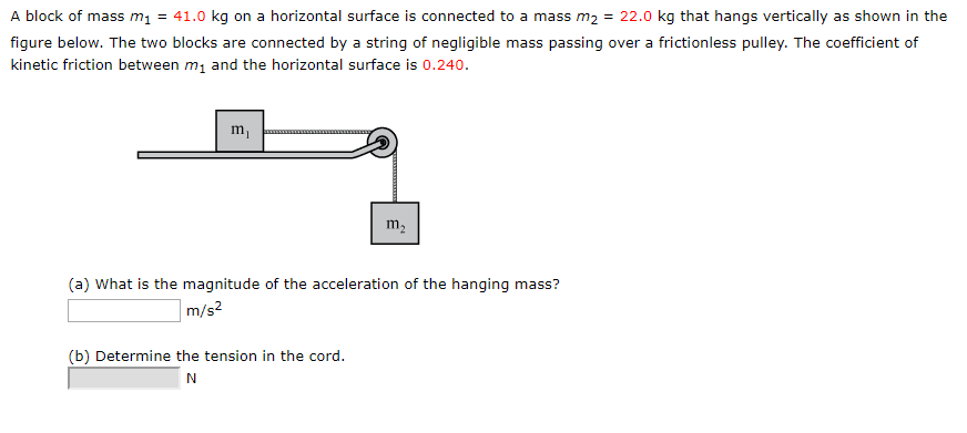 Solved A block of mass m1 = 41.0 kg on a horizontal surface | Chegg.com
