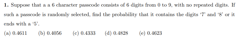 Solved 1. Suppose that a a 6 character passcode consists of | Chegg.com