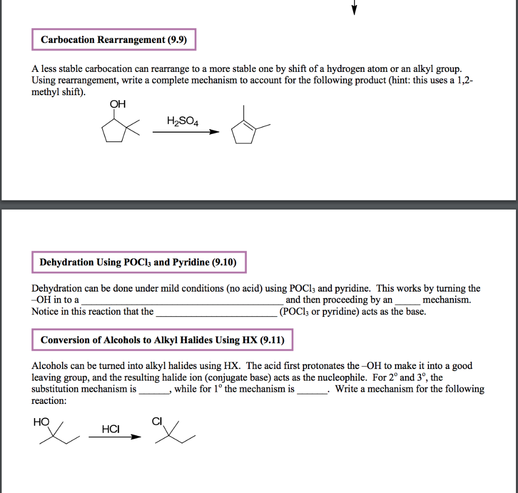 Solved Carbocation Rearrangement (9.9) A less stable | Chegg.com