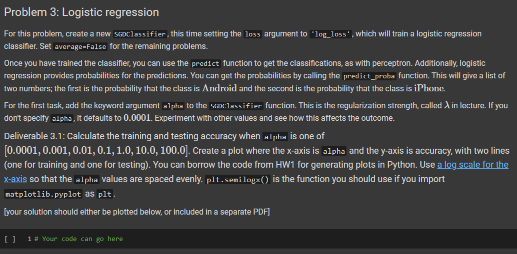 Solved Problem 3Deliverable 3.1: Calculate the training and | Chegg.com