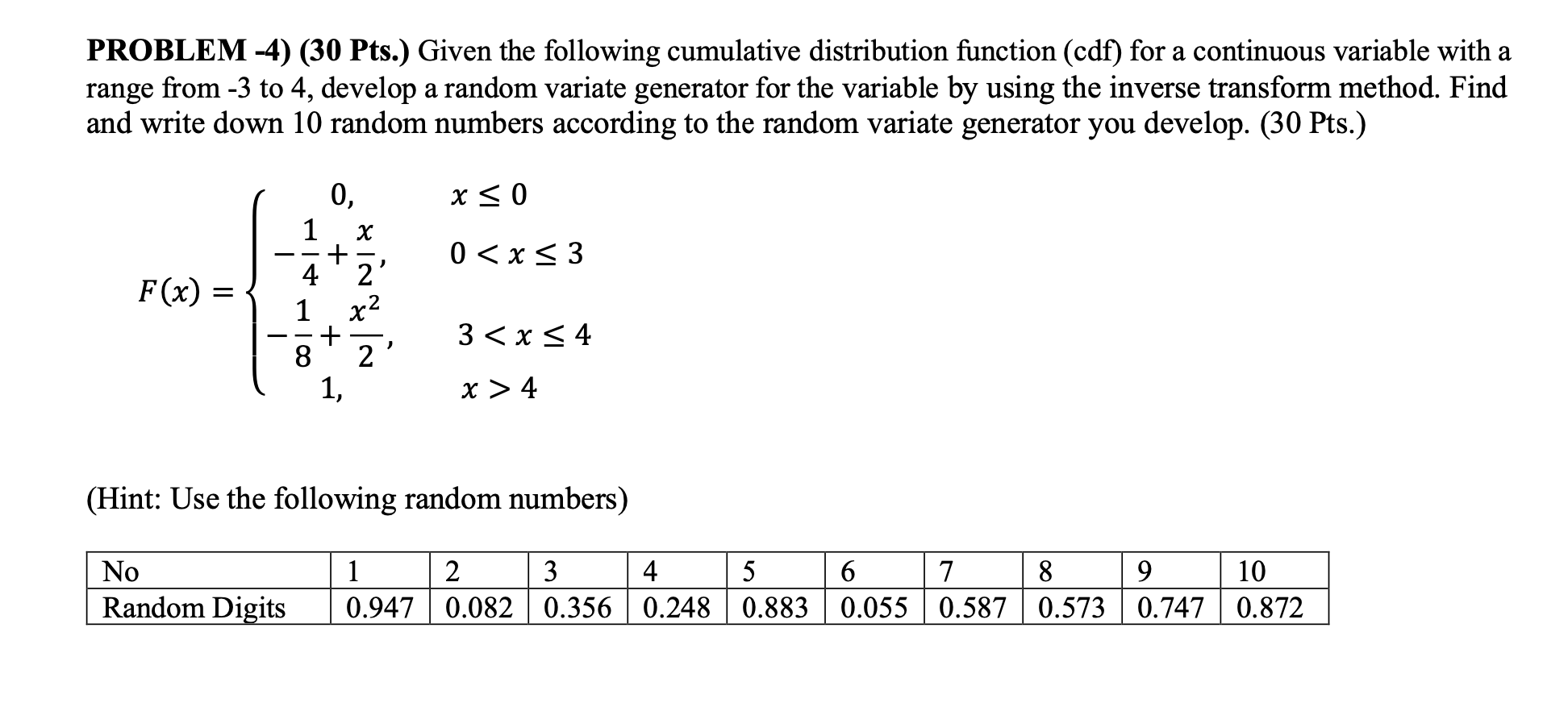 Solved PROBLEM -4) (30 Pts.) Given the following cumulative | Chegg.com