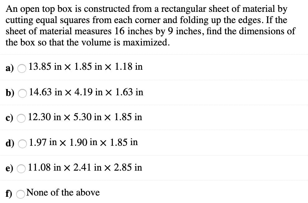 Solved An open top box is constructed from a rectangular | Chegg.com