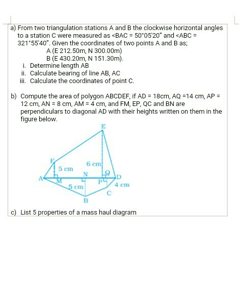 Solved a) From two triangulation stations A and B the | Chegg.com