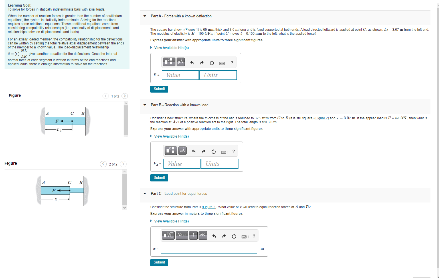 Solved Part A - Force with a known deflection Learning Goal: | Chegg.com