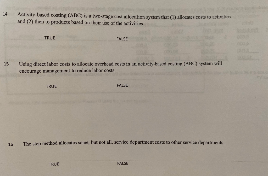 Solved 14 Activity-based costing (ABC) is a two-stage cost | Chegg.com
