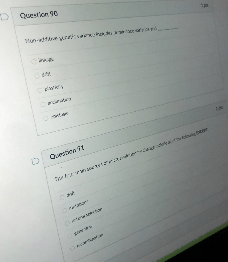 Solved Question 90 Non additive Genetic Variance Includes Chegg