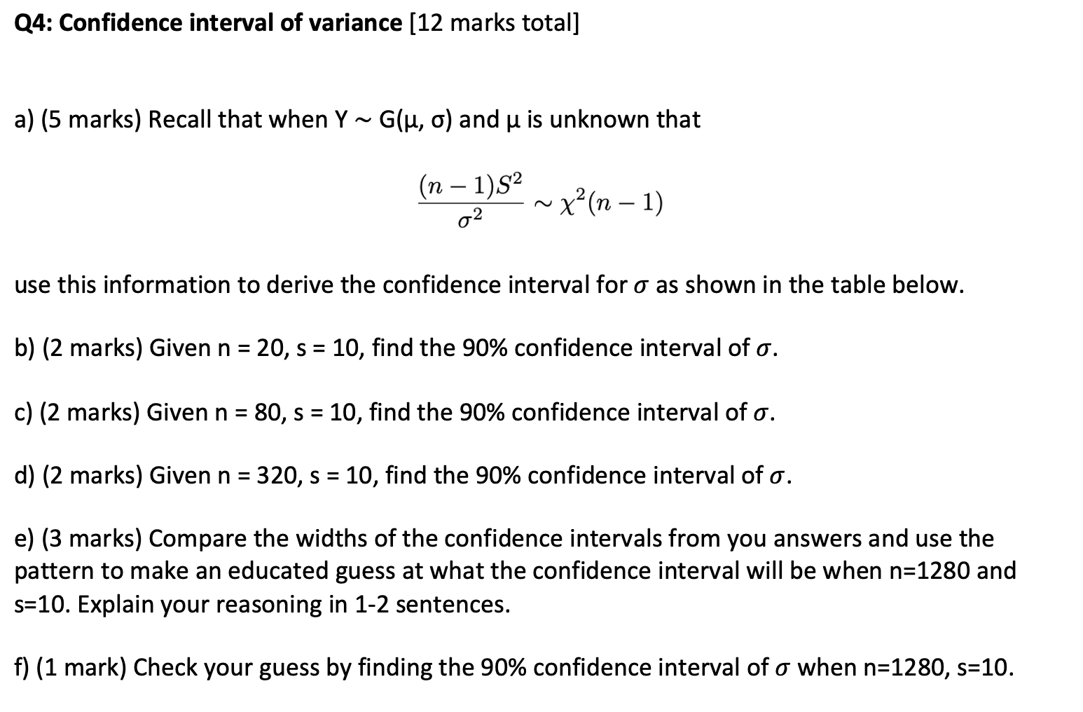 Solved Q4: Confidence interval of variance [12 marks total] | Chegg.com