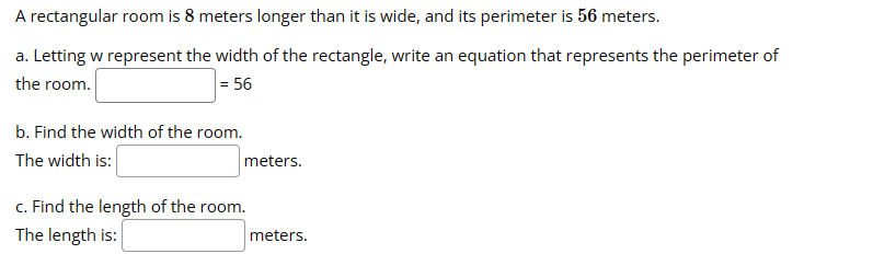 Solved A rectangular room is 8 meters longer than it is | Chegg.com
