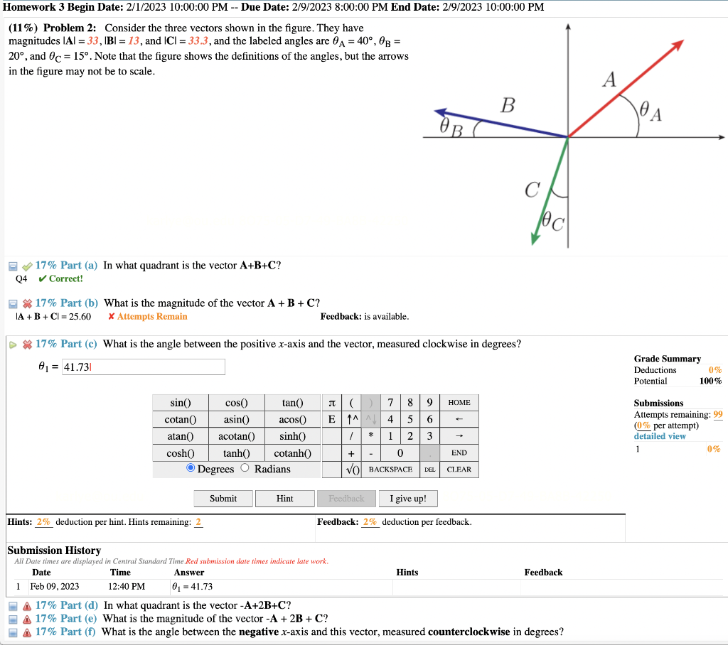 Solved (11\%) Problem 2: Consider the three vectors shown in | Chegg.com