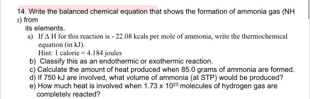 Solved 14. Write the balanced chemical equation that shows | Chegg.com