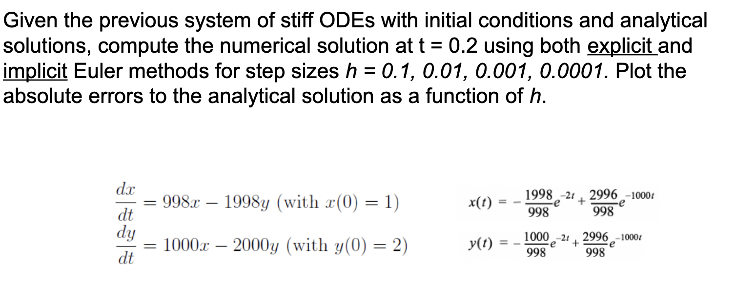 Solved 3 Given the previous system of stiff ODEs with | Chegg.com