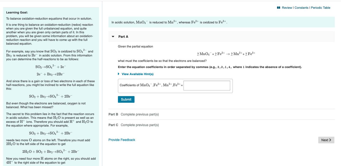 Solved Review Constants Periodic Table In acidic solution, | Chegg.com