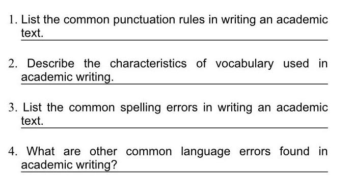 Solved 1. List the common punctuation rules in writing an | Chegg.com