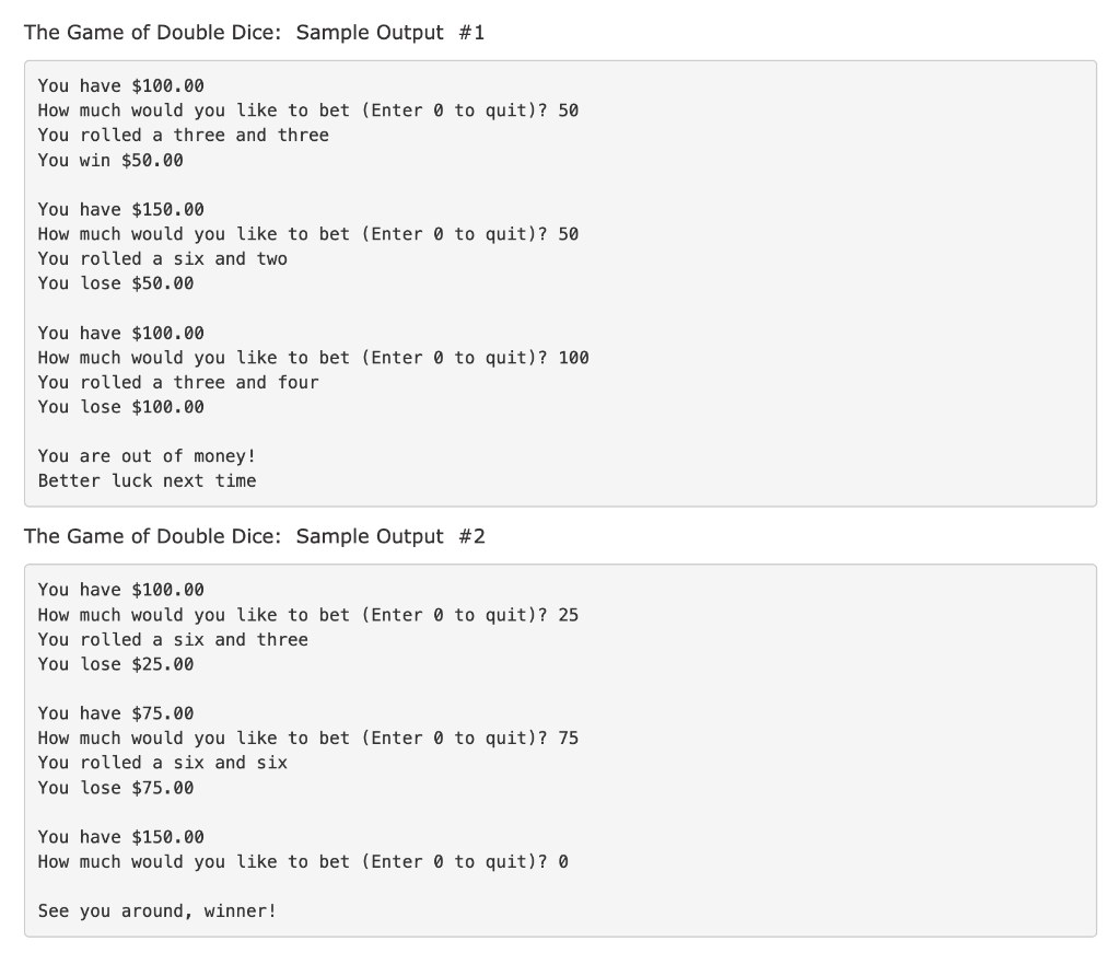 Solved How to play the game of Double Dice The player begins | Chegg.com