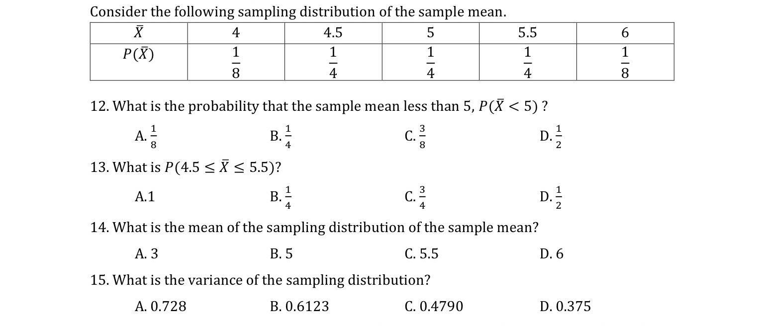 Solved Consider the following sampling distribution of the | Chegg.com