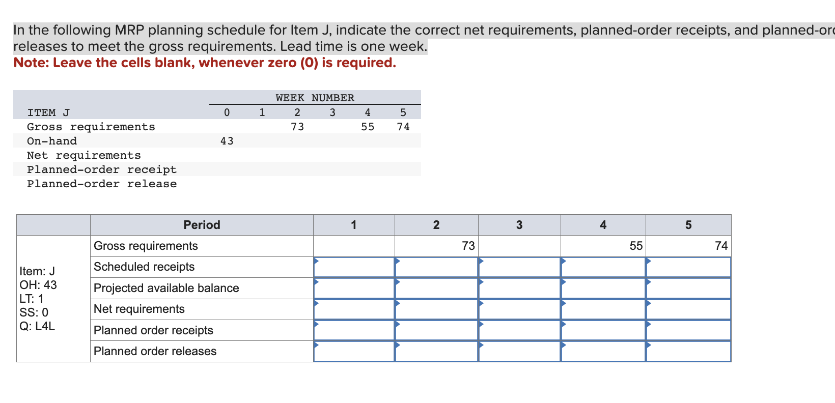 In the following MRP planning schedule for Item J, | Chegg.com