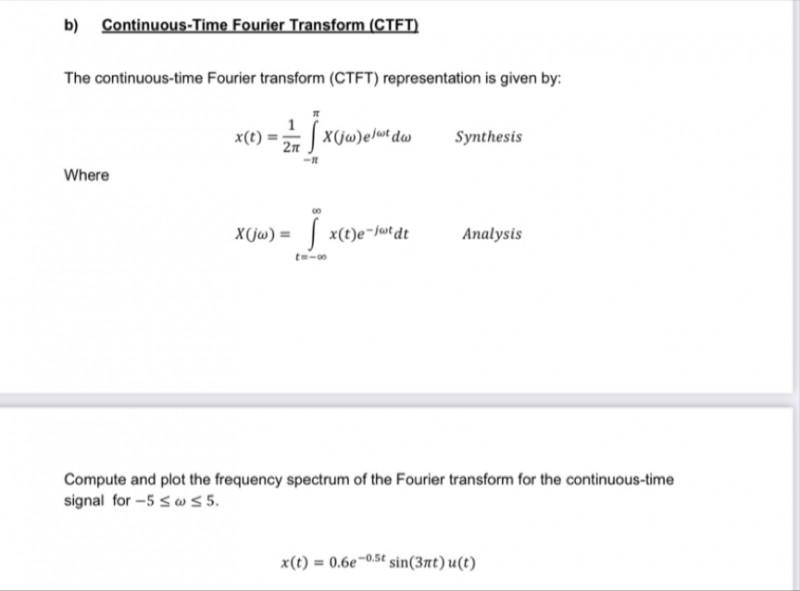 Solved The continuous-time Fourier transform (CTFT) | Chegg.com