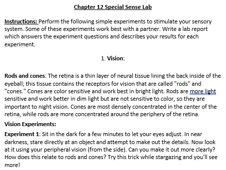Chapter 12 Special Sense Lab Instructions: Perform | Chegg.com
