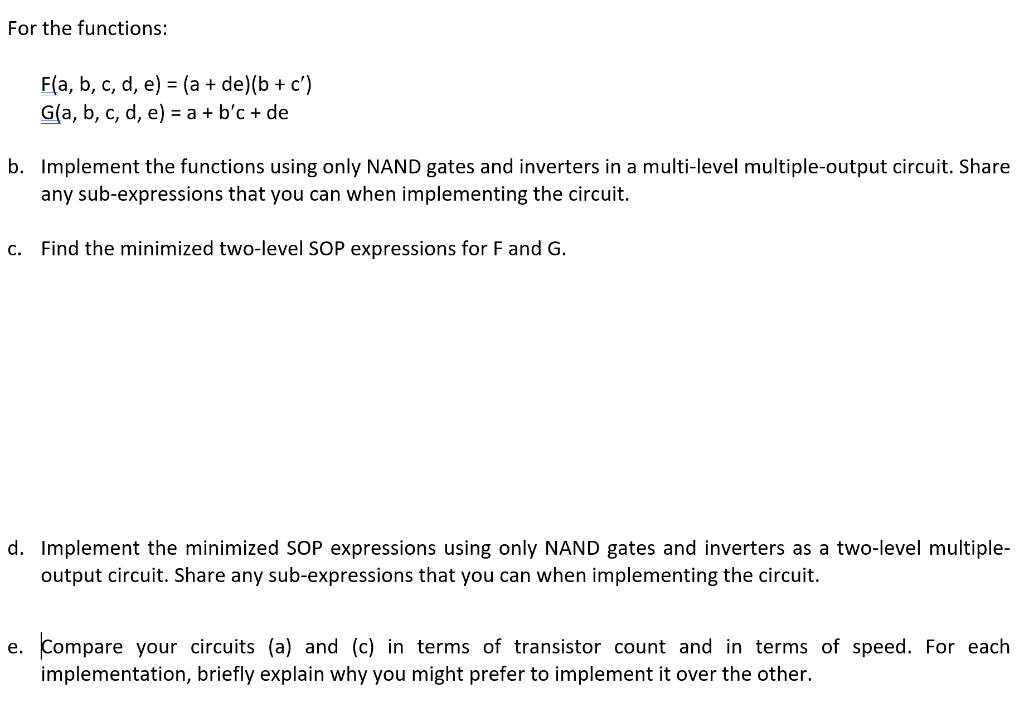 Solved For the functions: F(a, b, c, d, e) = (a + de)(b + | Chegg.com