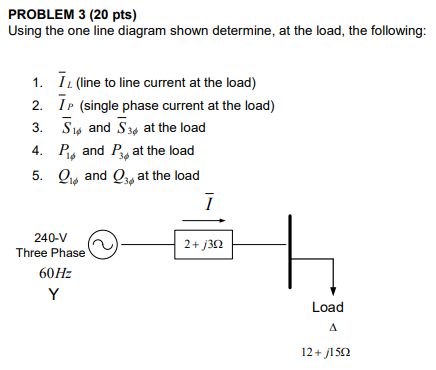 Solved PROBLEM 3 (20 pts) Using the one line diagram shown | Chegg.com