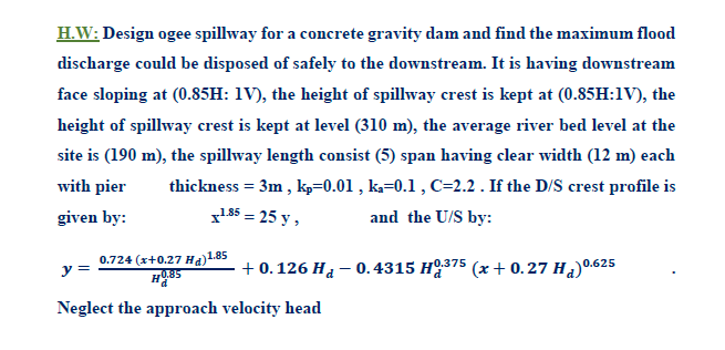 Solved H.W: Design ogee spillway for a concrete gravity dam | Chegg.com