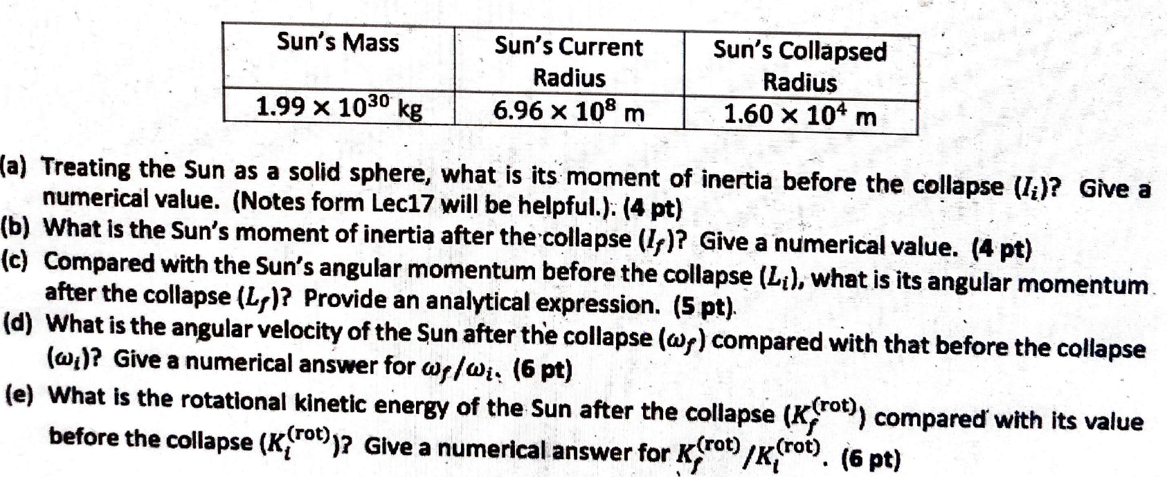 Solved Sun's Mass Sun's Current Radius 6.96 x 108 m Sun's | Chegg.com