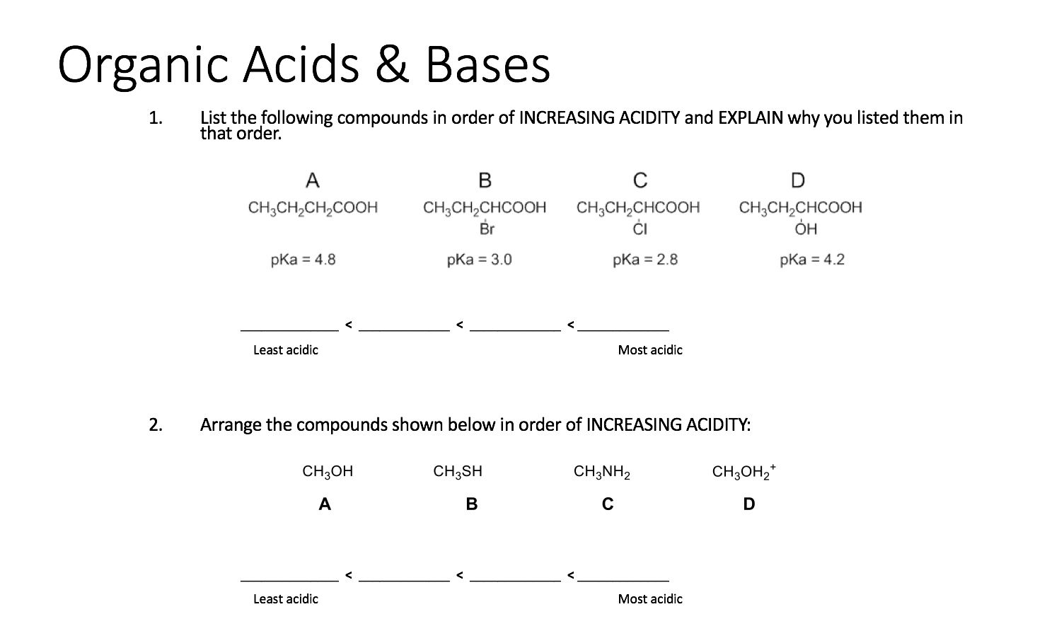 Solved Organic Acids & Bases List the following compounds in | Chegg.com