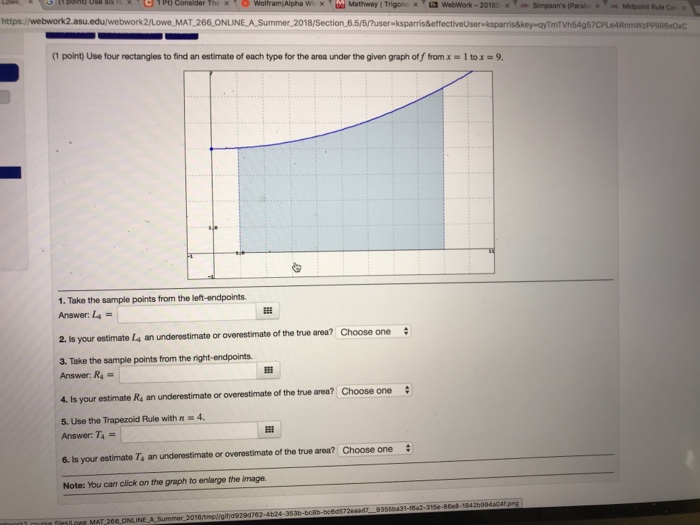 Solved (1 point) Use six rectangles to find an estimate of | Chegg.com