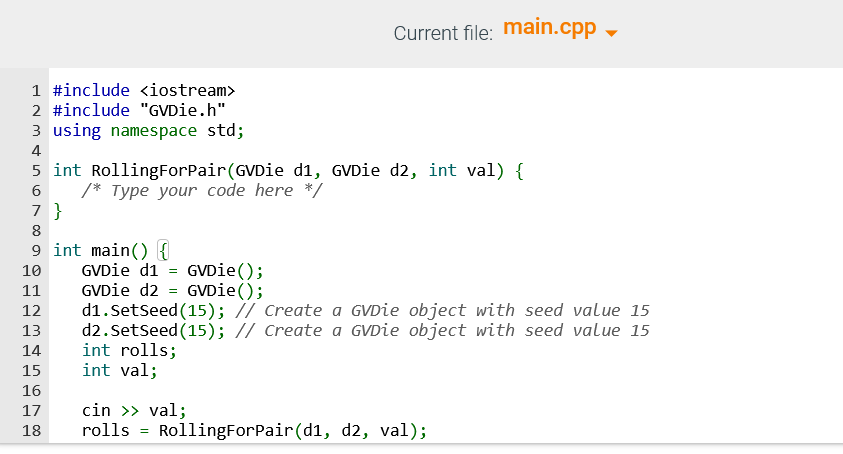 Solved Given two GVDie objects that represent 2 six-sided | Chegg.com