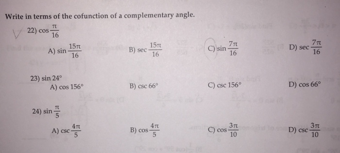 Solved Write in terms of the cofunction of a complementary | Chegg.com