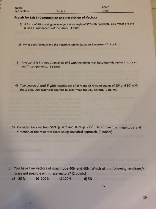 Solved Name: Lab Section 800ID: Date: Table #: Prelab for | Chegg.com